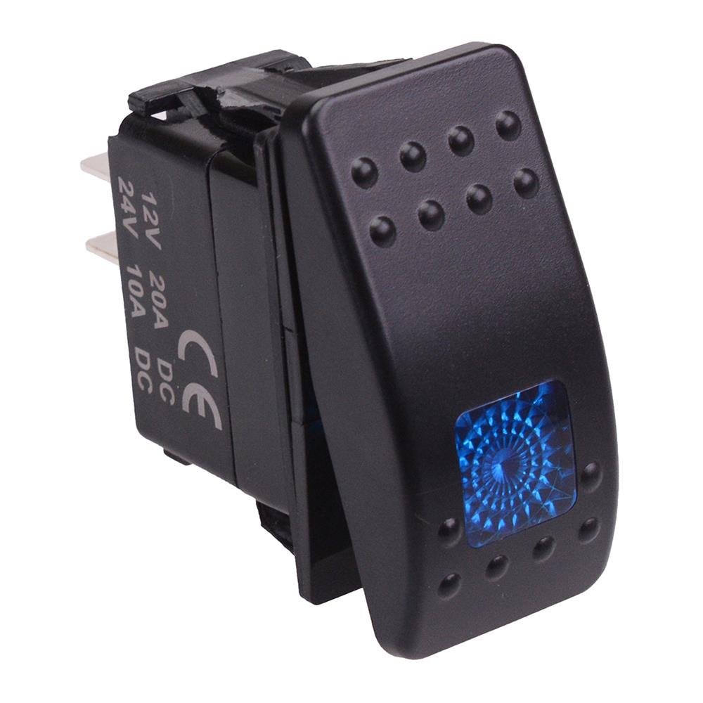 Blue illuminated On-Off Automotive Rocker Switch SPST 10A 12-24V IP68 ...