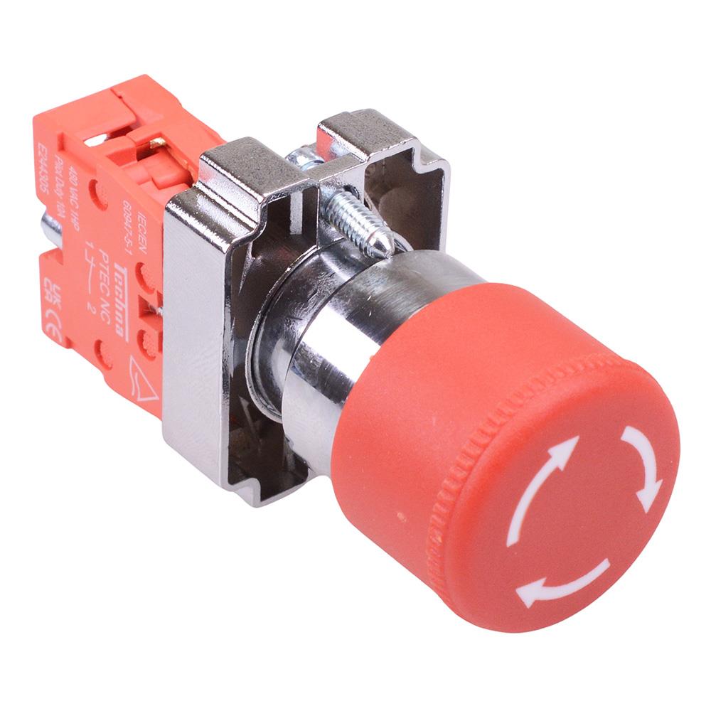 Techna PtecMetMushT30 30mm Emergency Stop Button Switch Metal 10A 1NC — Switch Electronics ...