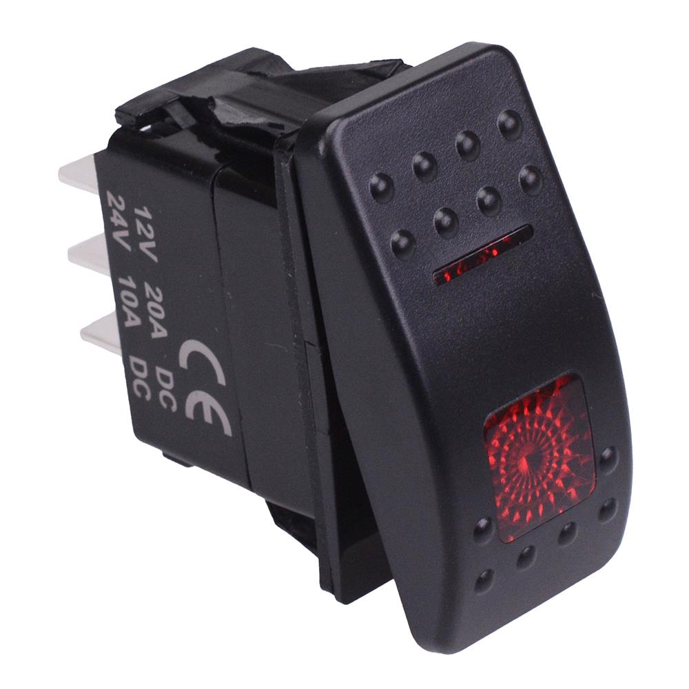 Red illuminated On-On Automotive Rocker Switch DPDT 10A 12-24V IP68 ...