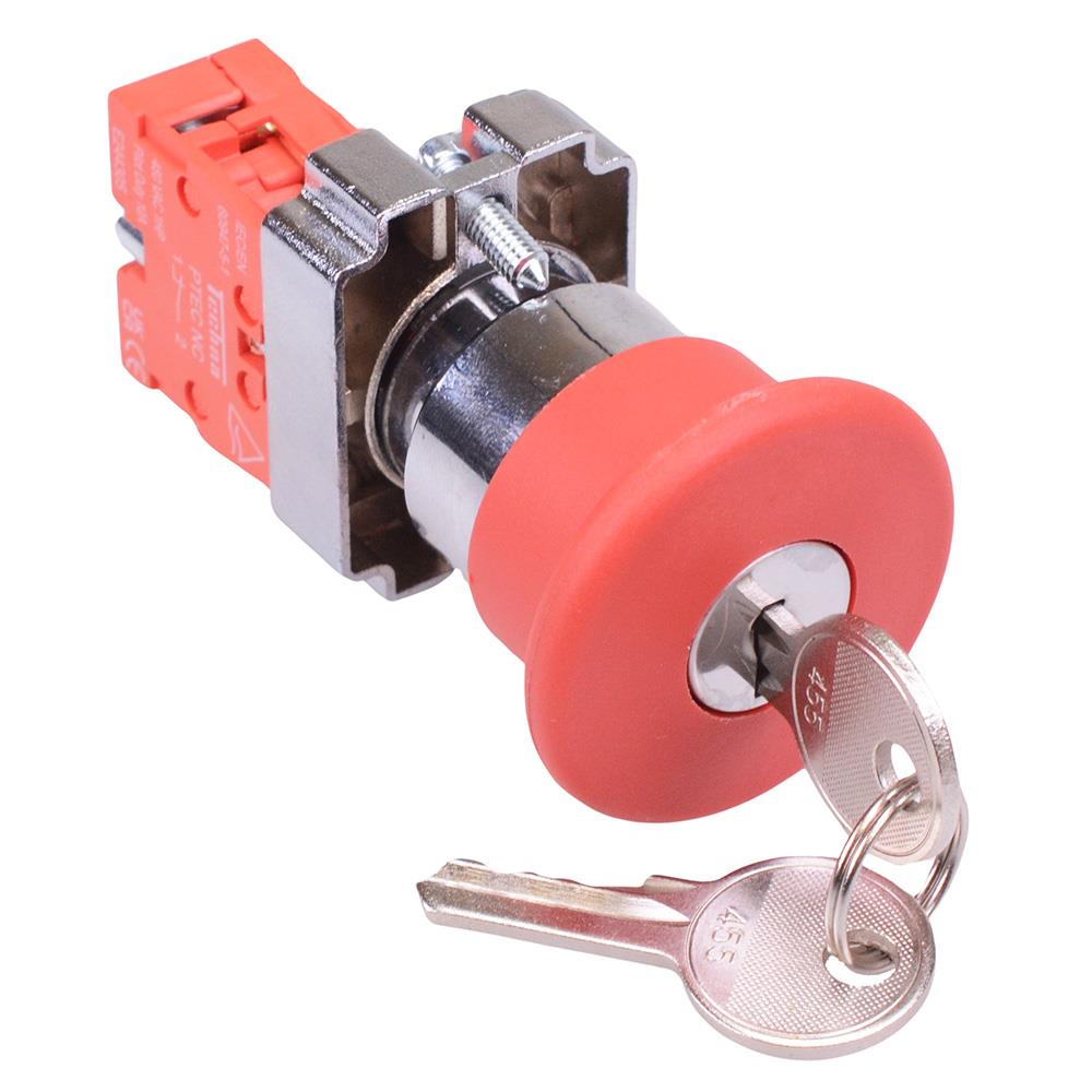 Techna PtecMetMushK40 Key Release 40mm Emergency Stop Button Switch 10 — Switch Electronics ...