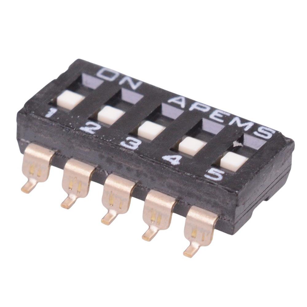 DMR05TV/TR 5-Way Surface Mount 2.54mm DIP Switch SPST APEM — Switch ...