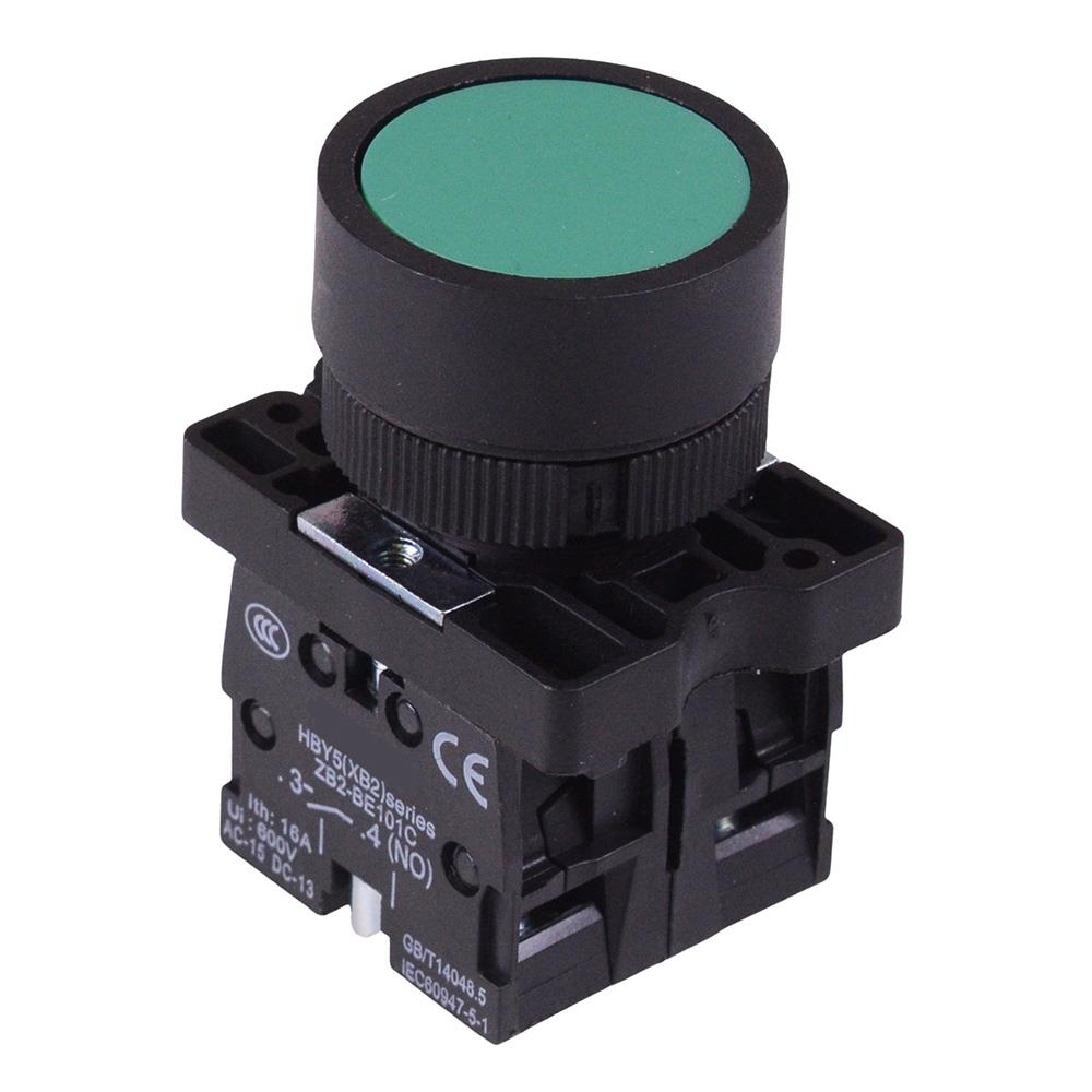 Green Momentary 22mm Flat Push Button Switch NO/NC — Switch Electronics ...