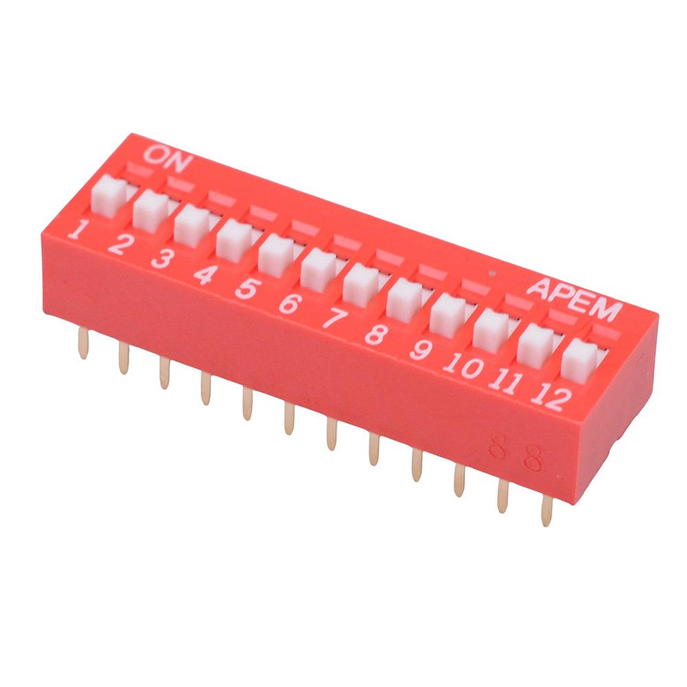 NDS-12T-V 12 Way Raised Actuator DIP Switch SPST APEM — Switch Electronics | Your One Stop ...