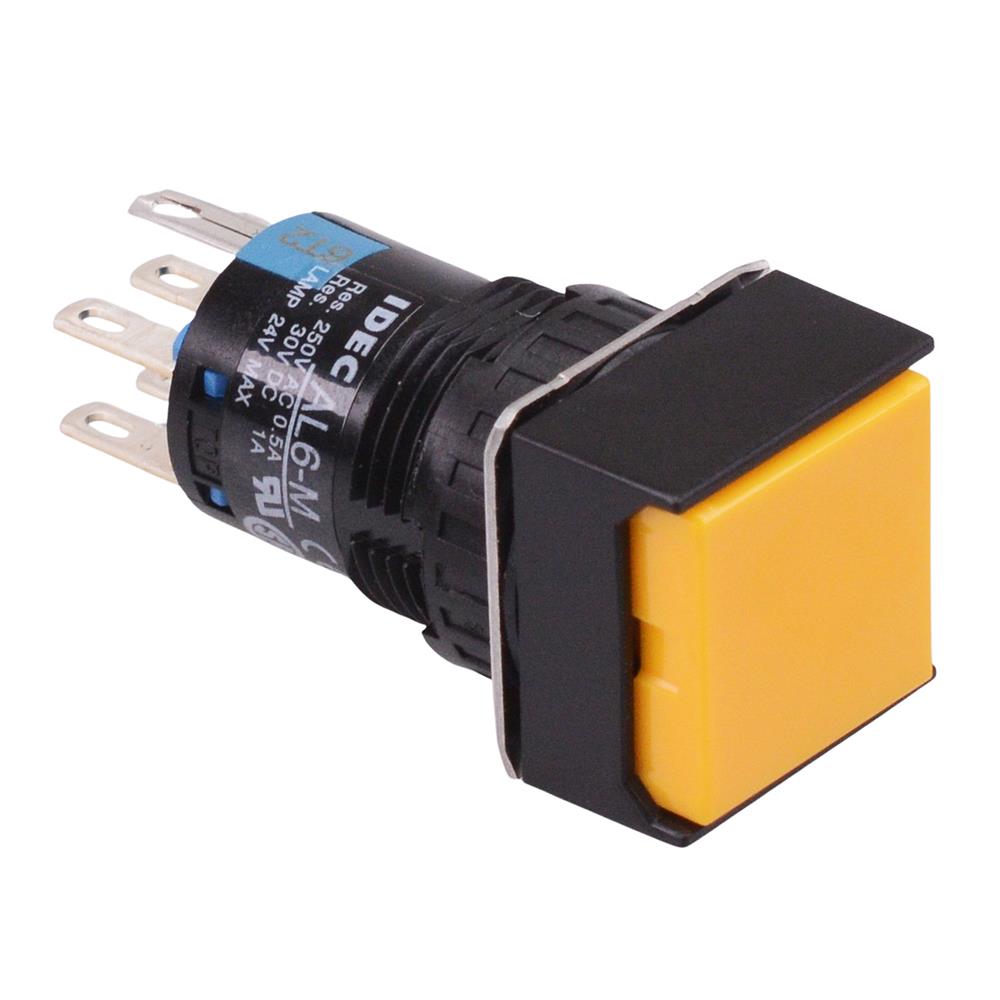 AB6Q-A2PYC Yellow 16mm Latching Square Push Button Switch IP65 DPDT ...