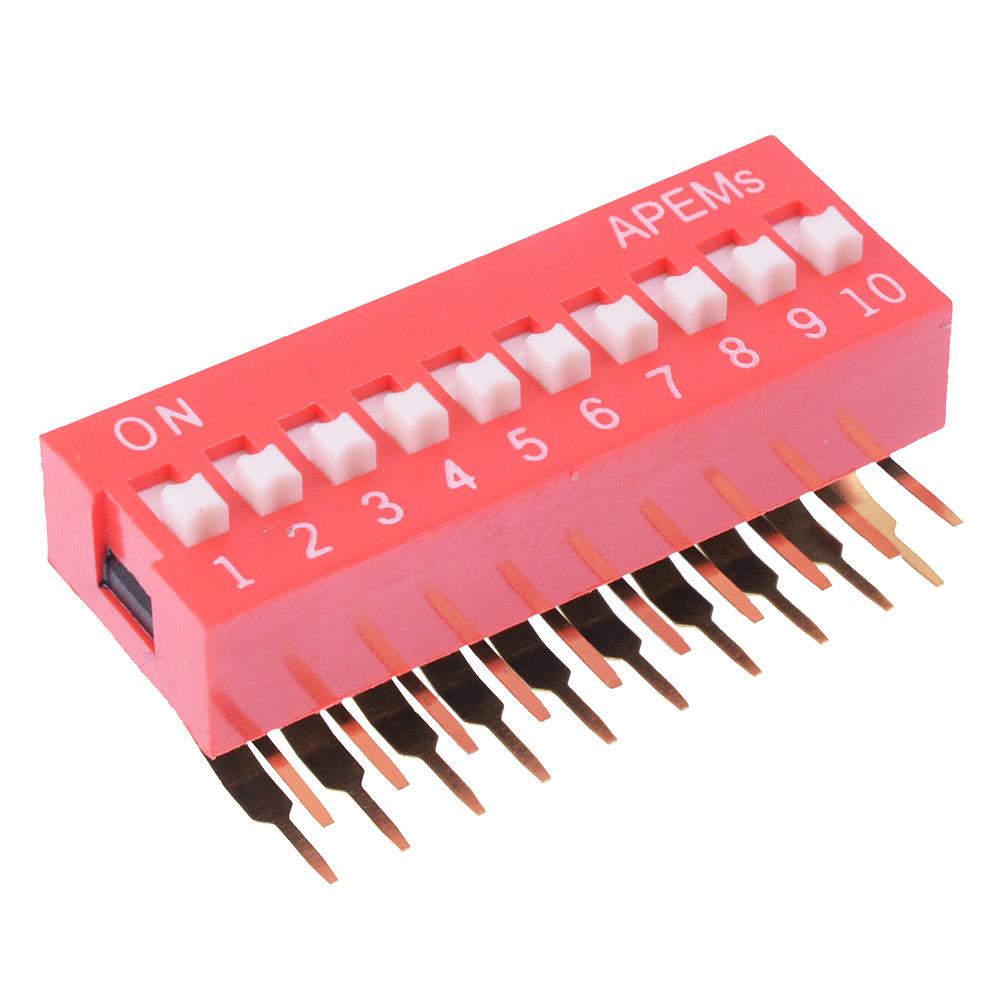 NDA10TV APEM 10-Way Right Angle DIP Switch SPST — Switch Electronics | Your One Stop Component Shop
