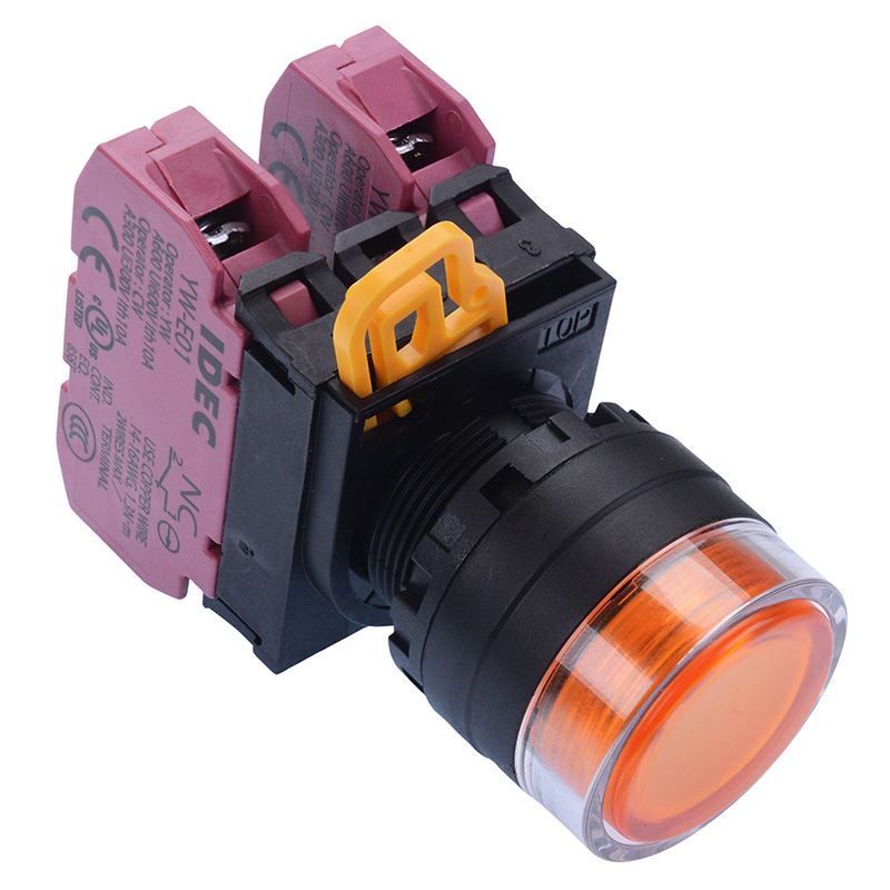 YW1L-AF2E02Q0A Amber 22mm Maintained Shrouded Push Button Switch 2NC I ...