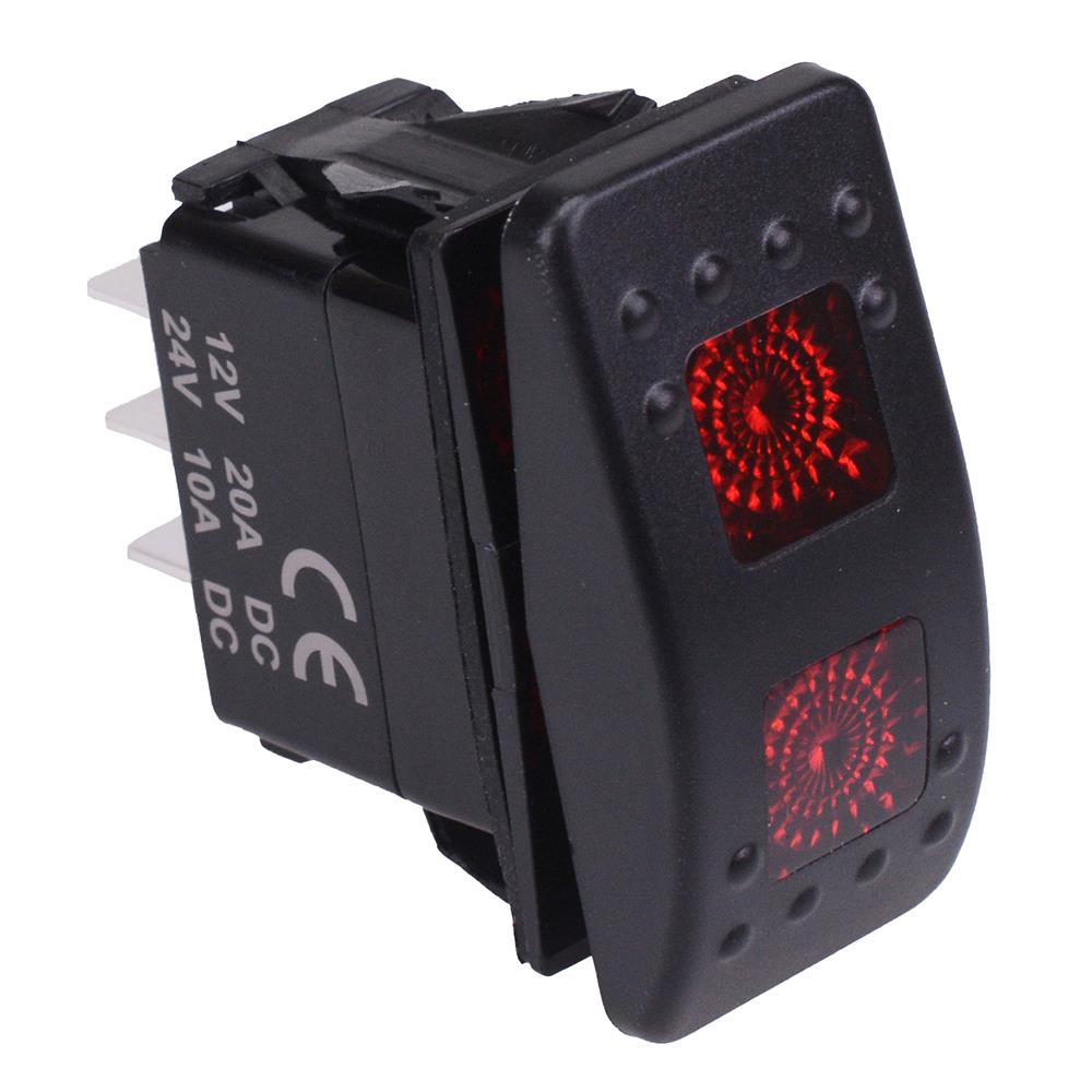 Red illuminated (On)-Off-(On) Momentary Automotive Rocker Switch DPDT ...