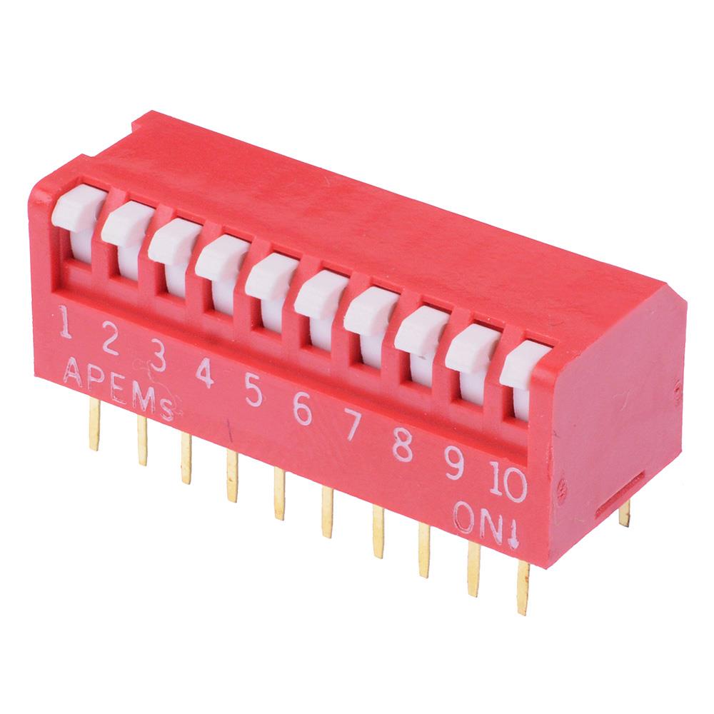 NDP10T APEM 10-Way Piano DIP Switch SPST — Switch Electronics | Your One Stop Component Shop