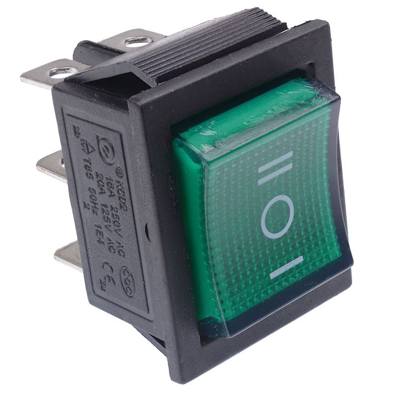 Green On-Off-On illuminated Rectangle Rocker Switch DPDT 230V — Switch ...
