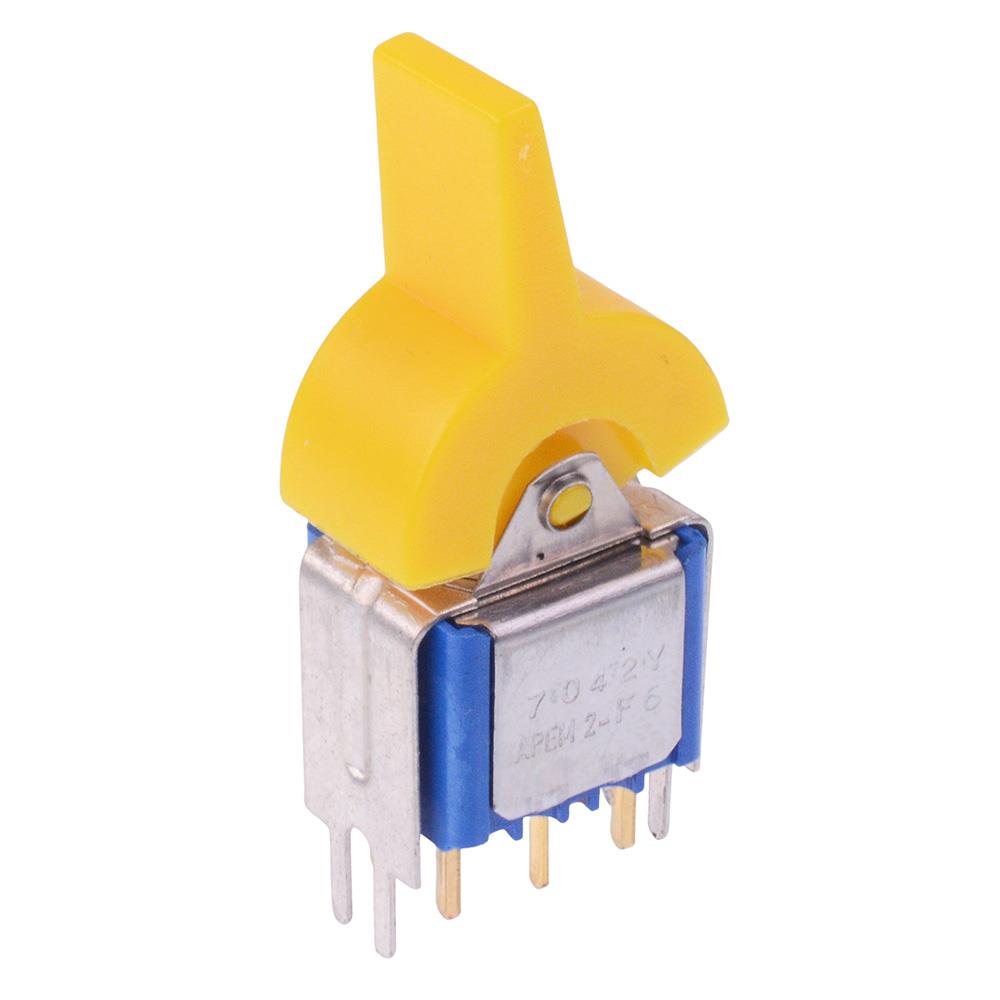 7042YCDB Yellow Paddle On-(On) Momentary PCB Rocker Switch DPDT 0.4A 2 ...