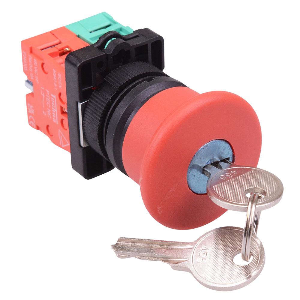 Techna PtecMushK40 Key Release 40mm Emergency Stop Button Switch Plast — Switch Electronics ...