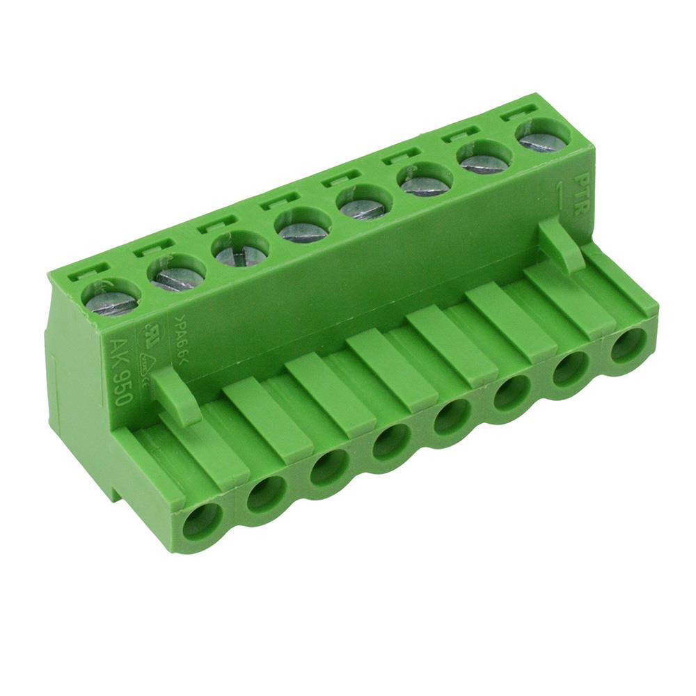 8-Way 5.00mm Right Angle Pluggable Terminal Block Green 15A 300V ...