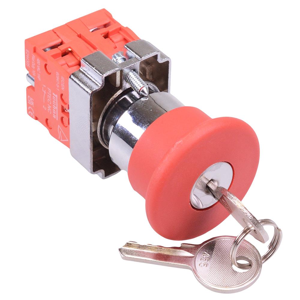 Techna PtecMetMushK40 Key Release 40mm Emergency Stop Button Switch 10 — Switch Electronics ...