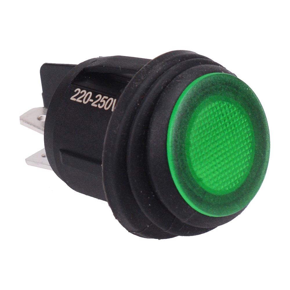 Green 230V illuminated Waterproof On-Off 20mm Round Rocker Switch DPST ...