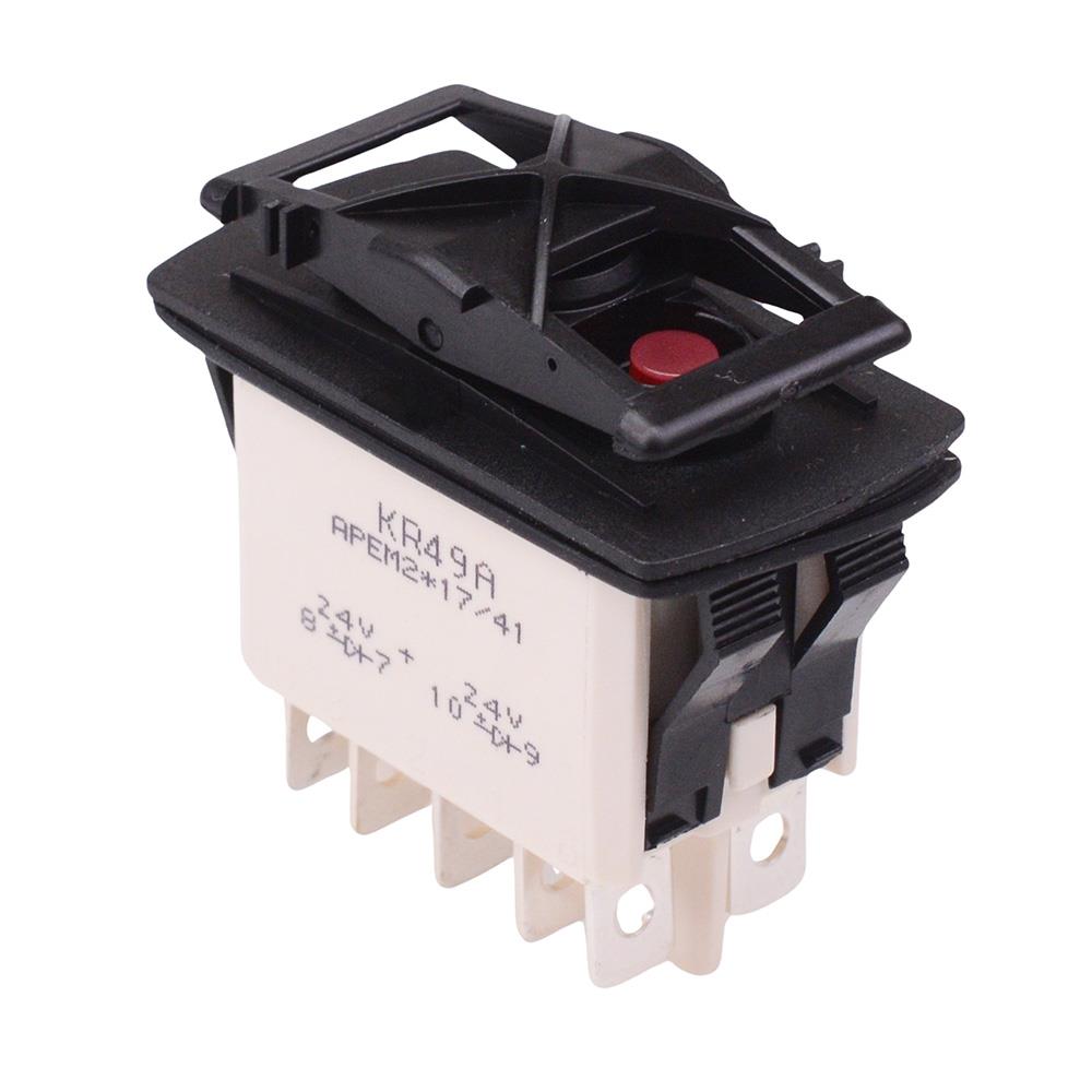 KR49CAKJJG On-Off-On Auto Rocker Switch Red 24V illuminated DPDT IP68 ...