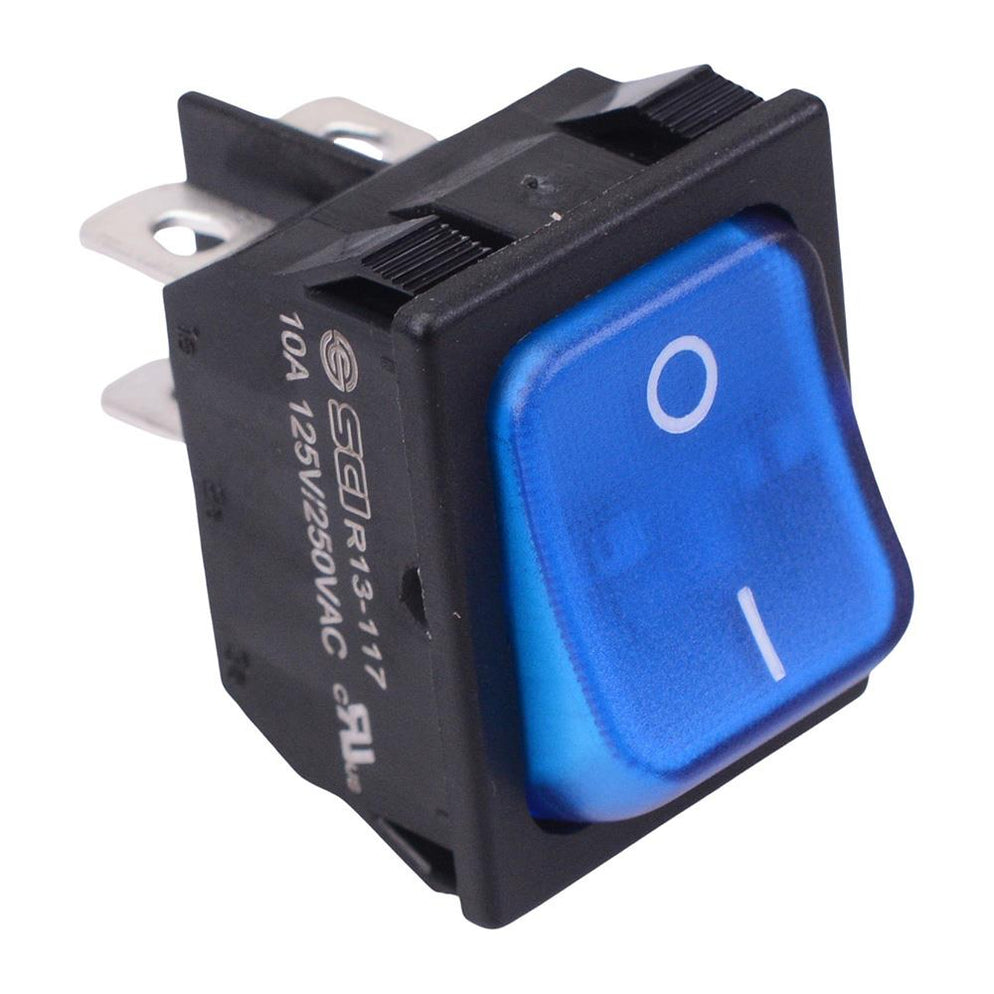 Blue 230V illuminated On-Off Rectangle Rocker Switch DPST 10A R13-117B ...