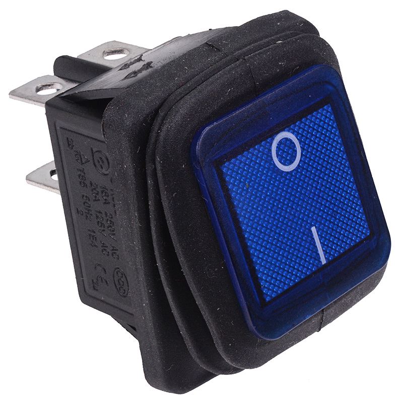 Blue Rectangle Illuminated On-Off Waterproof Rocker Switch 20A DPST IP ...