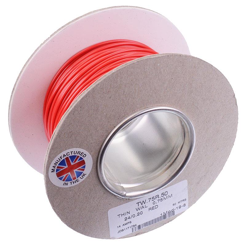 Red 0.75mm² Thin Wall Cable 24/0.2mm 50M — Switch Electronics | Your ...