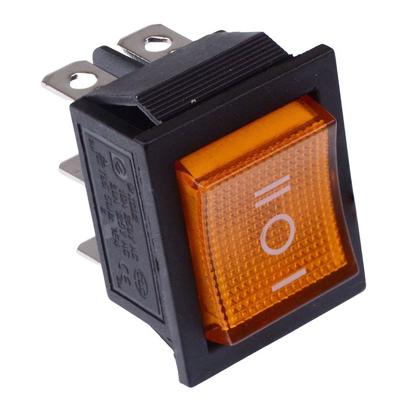 Yellow On-Off-On illuminated Rectangle Rocker Switch DPDT 230V — Switch ...