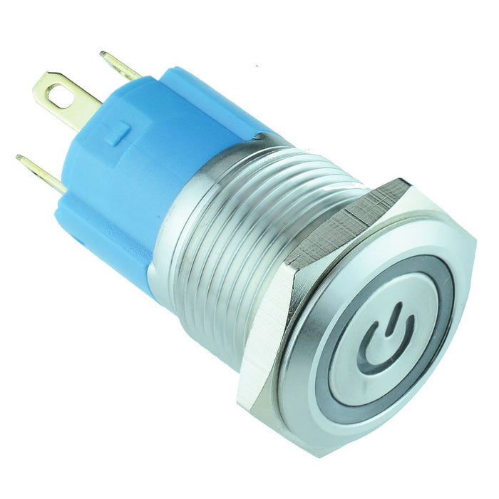 White Power LED 16mm Vandal Resistant Latching Push Button Switch 12V ...