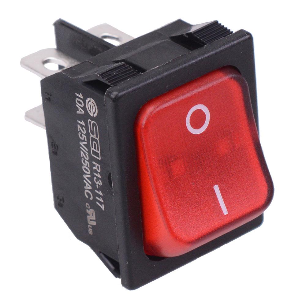Red 230V illuminated On-Off Rectangle Rocker Switch DPST 10A R13-117B ...