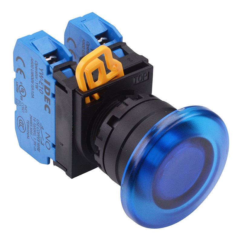 YW1L-A4E20Q0S Blue 22mm Mushroom Maintained Push Button Switch 2NO IP6 ...