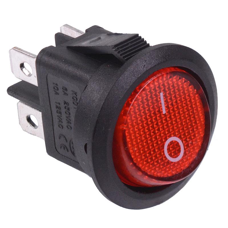 Red On-Off illuminated Round Rocker Switch DPST 230V — Switch ...