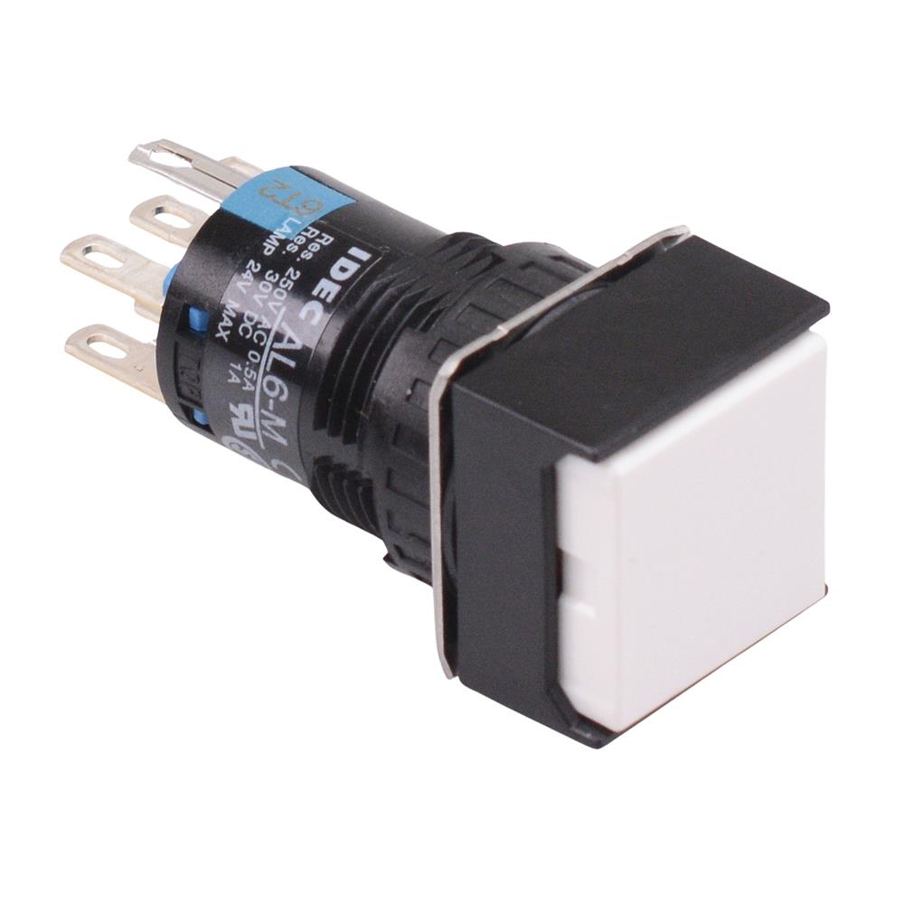 AB6Q-A2PWC White 16mm Latching Square Push Button Switch IP65 DPDT ...