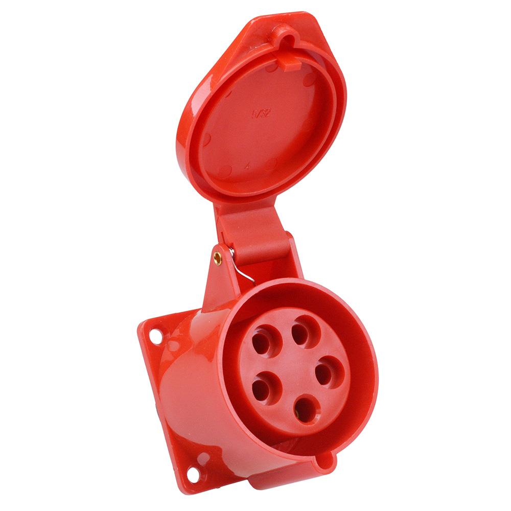 Red 32A 415V 3P+N+E Industrial Panel Mount Socket IP44 — Switch ...