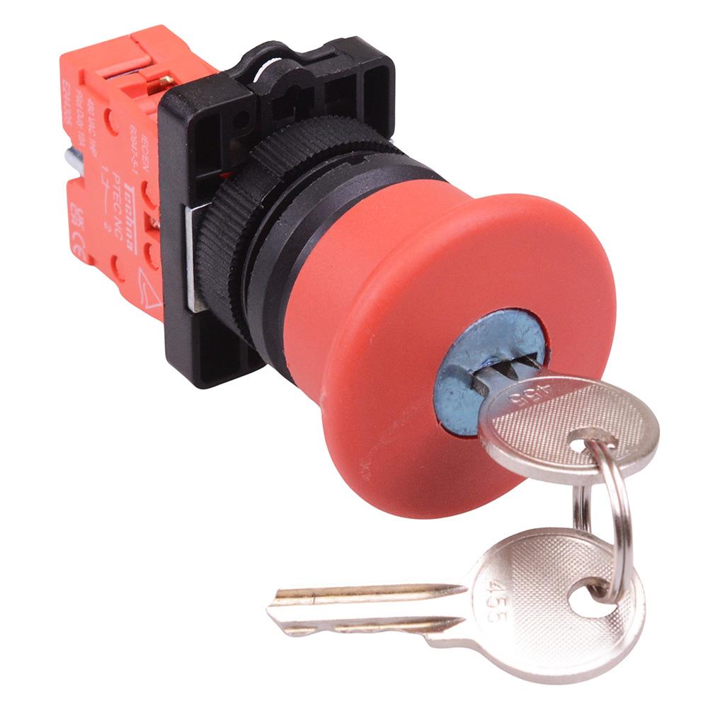 Techna PtecMushK40 Key Release 40mm Emergency Stop Button Switch Plast — Switch Electronics ...