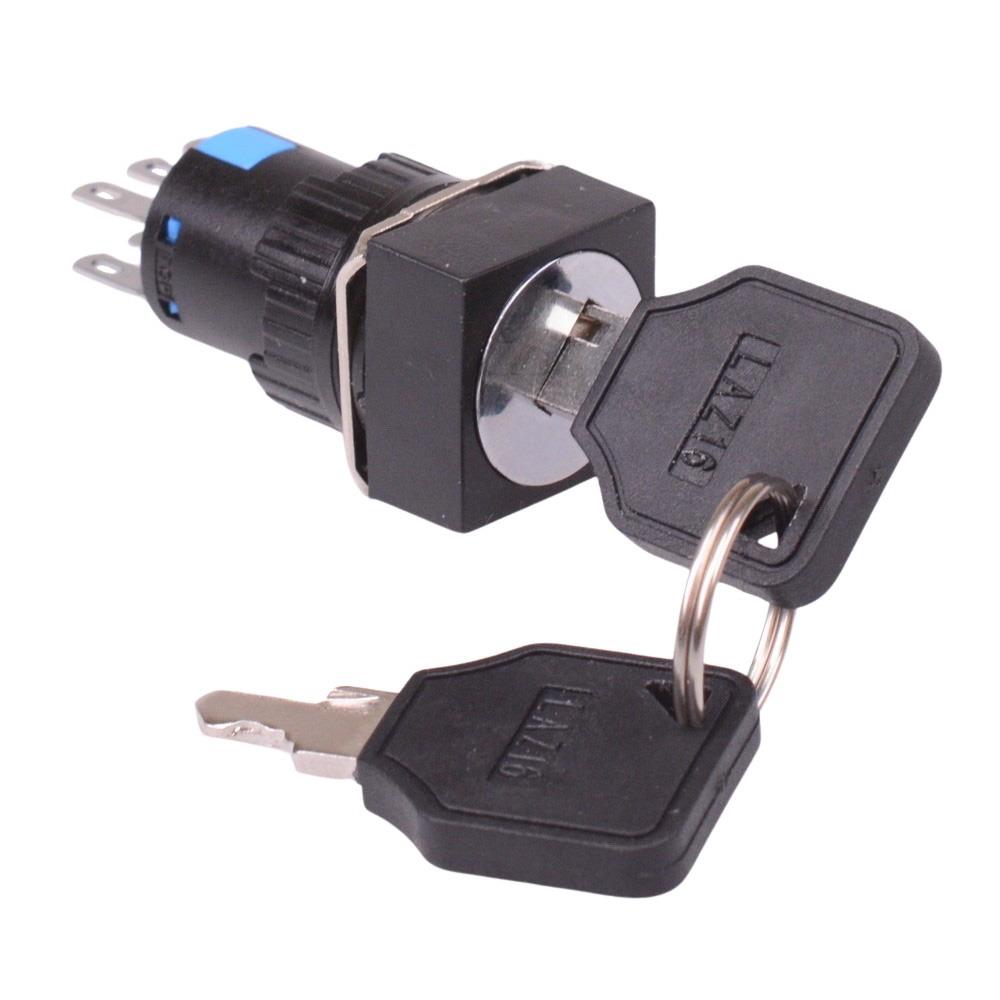 On-Off-On 3 Position 16mm Latching Key Switch 2NO/2NC 3A 250V — Switch ...