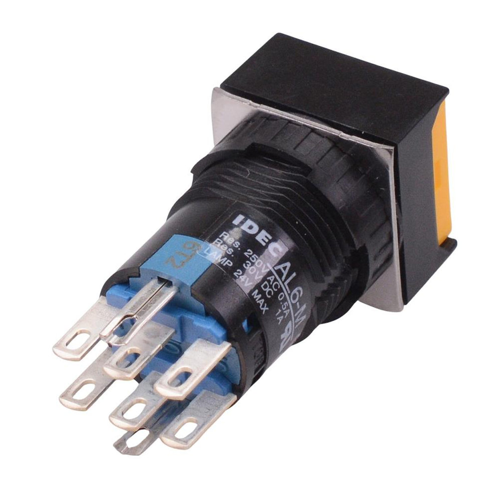 AB6Q-A2PYC Yellow 16mm Latching Square Push Button Switch IP65 DPDT ...