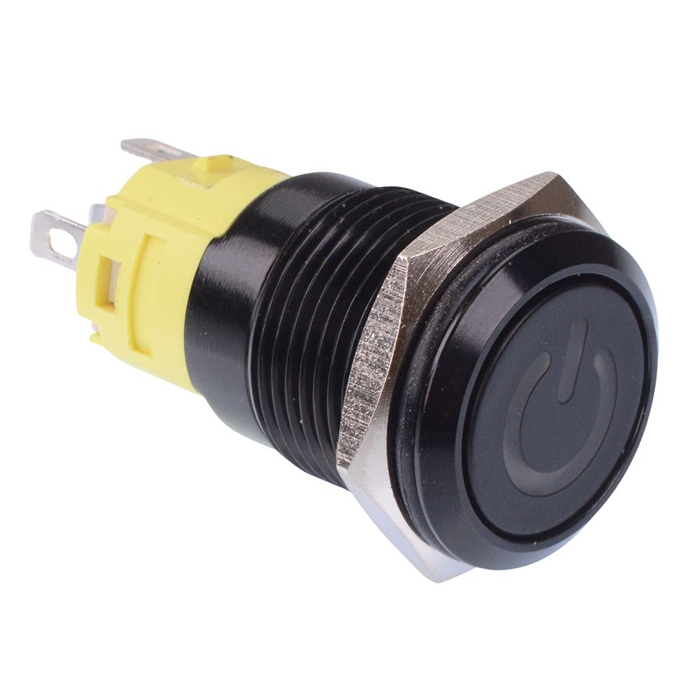 Green LED 12V Latching Power Symbol 16mm Push Switch NO/NC — Switch ...