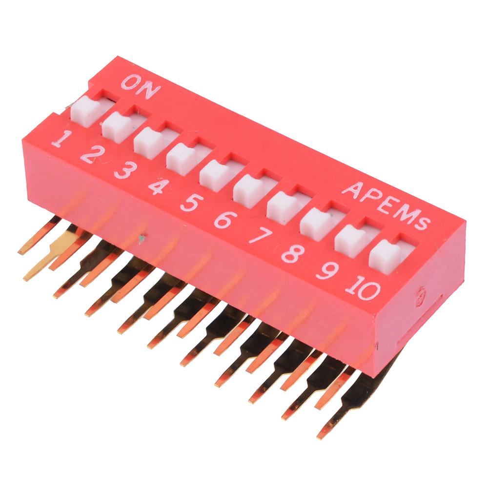 NDA10T APEM 10-Way Right Angle DIP Switch SPST — Switch Electronics | Your One Stop Component Shop
