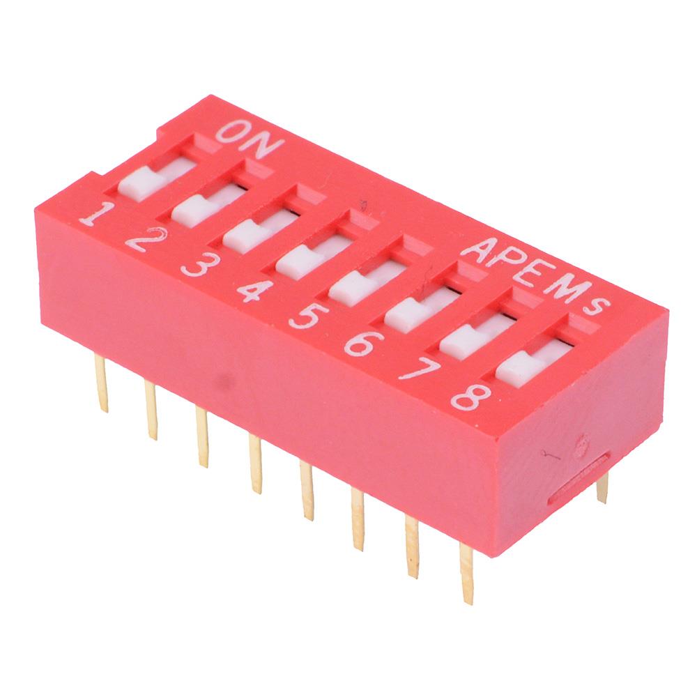 DSR-08 APEM 8 Way Recessed Actuator DIP Switch SPST — Switch ...