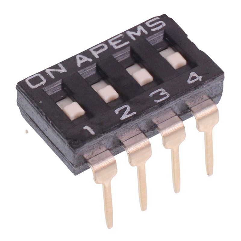 NDIR-04STV 4 Way Through Hole DIP Switch SPST APEM — Switch Electronics | Your One Stop ...
