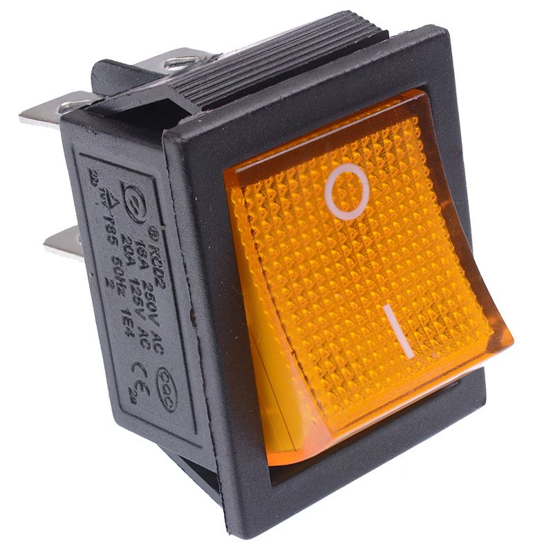 Yellow illuminated On-Off Large Rectangle Rocker Switch DPST 12V ...