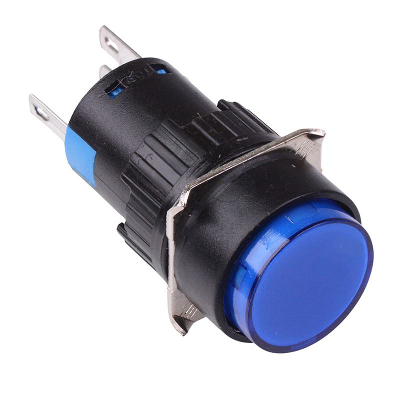 Blue Round Latching 16mm Push Button Switch NO/NC 230V — Switch ...