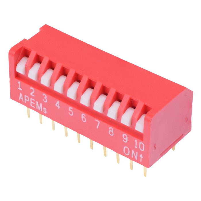 DP10U APEM 10-Way Piano DIP Switch 2.54mm SPST — Switch Electronics | Your One Stop Component Shop
