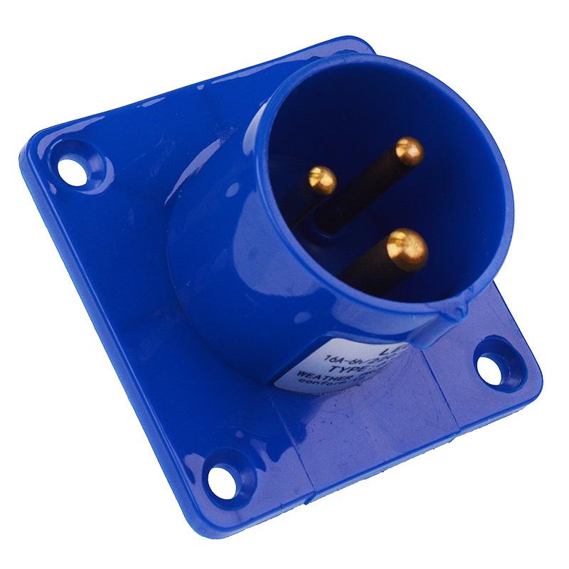 Blue 16A 230V 2P+E Industrial Panel Mount Plug IP44 — Switch ...