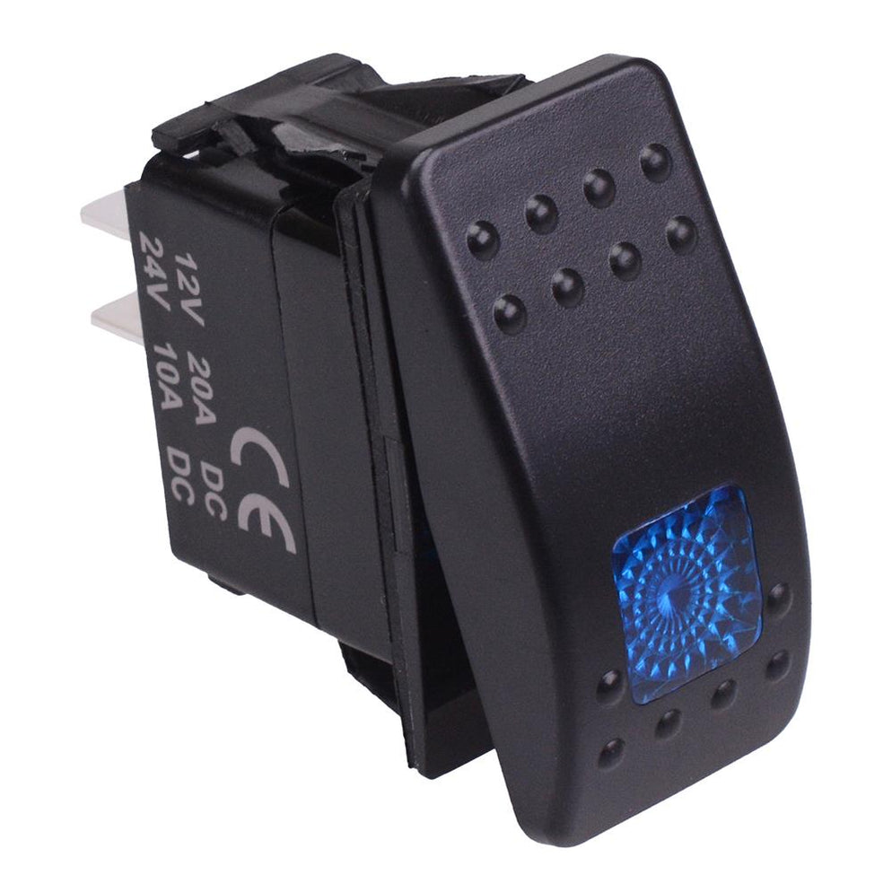 Blue illuminated Off-(On) Momentary Automotive Rocker Switch DPST 10A ...