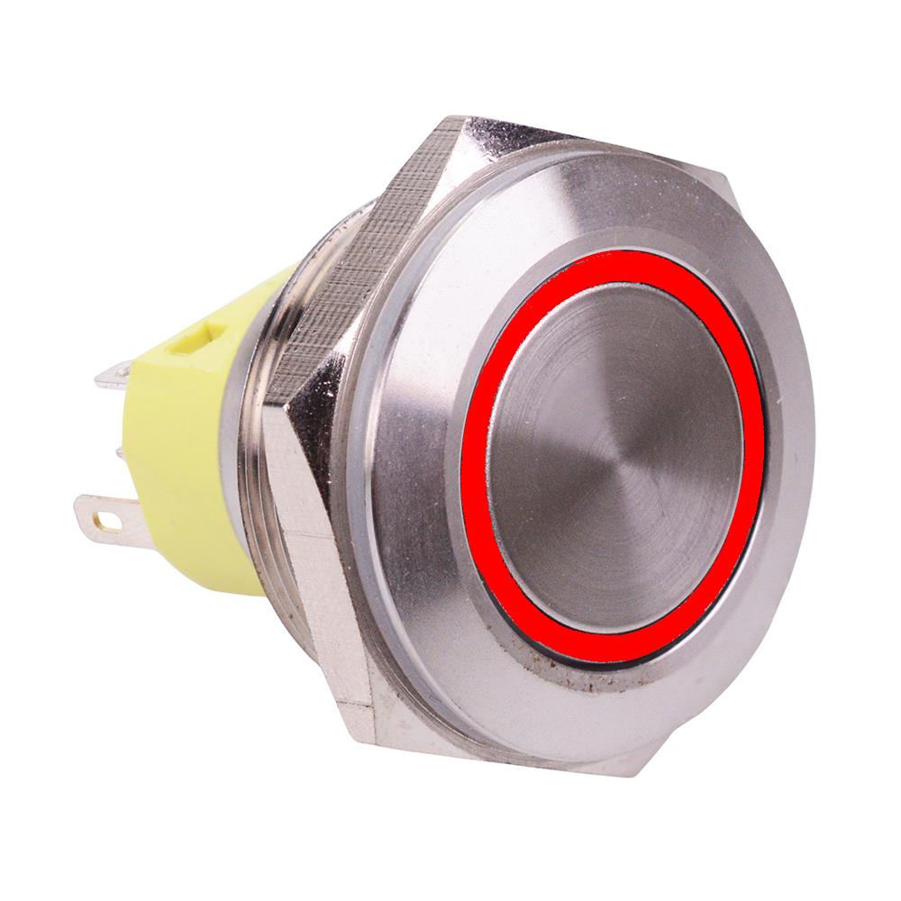 Red On-On 28mm Vandal Latching Push Button Switch DPDT 12V — Switch ...