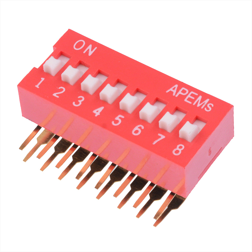 NDA08TV APEM 8-Way Right Angle DIP Switch SPST — Switch Electronics | Your One Stop Component Shop