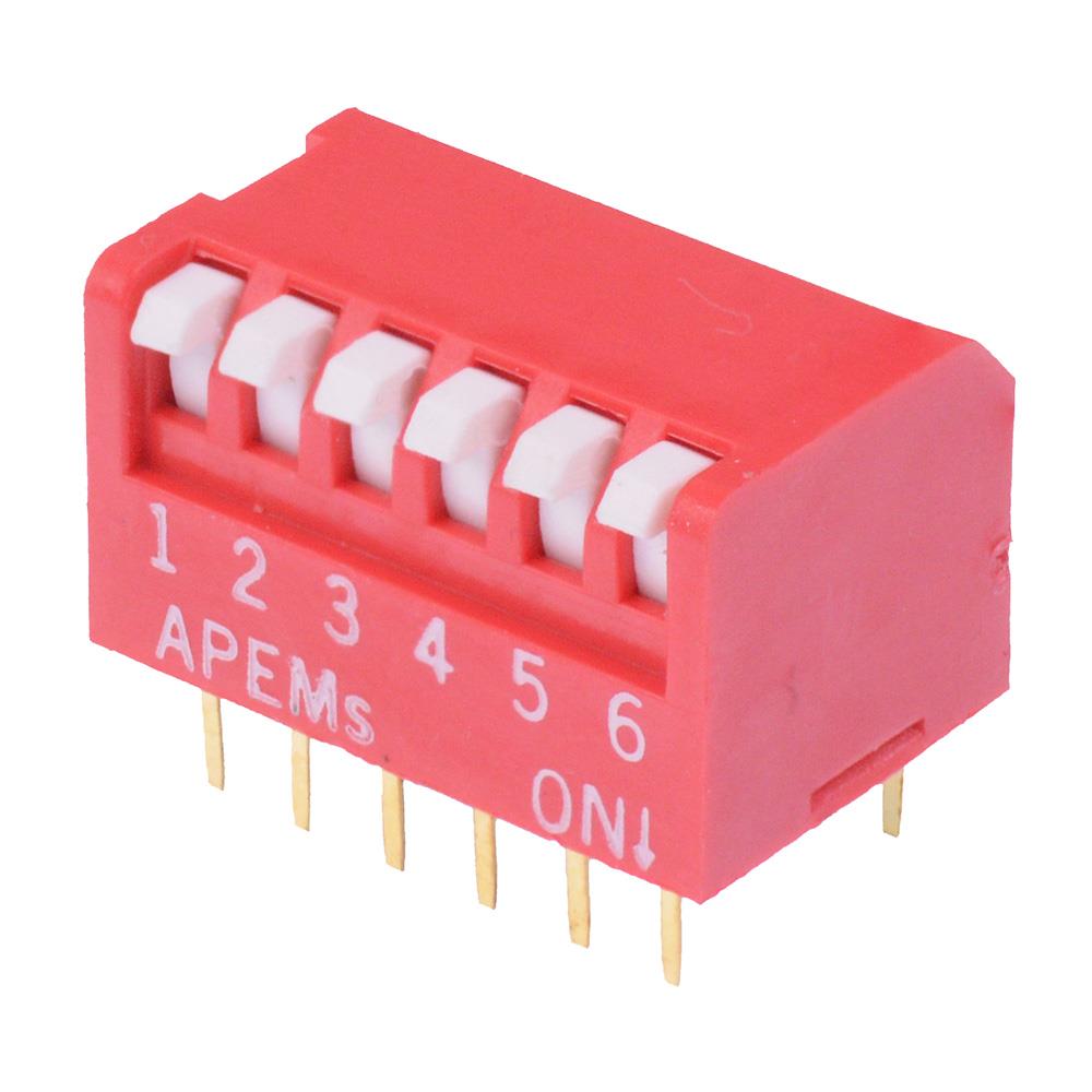NDP06T APEM 6-Way Piano DIP Switch SPST — Switch Electronics | Your One Stop Component Shop