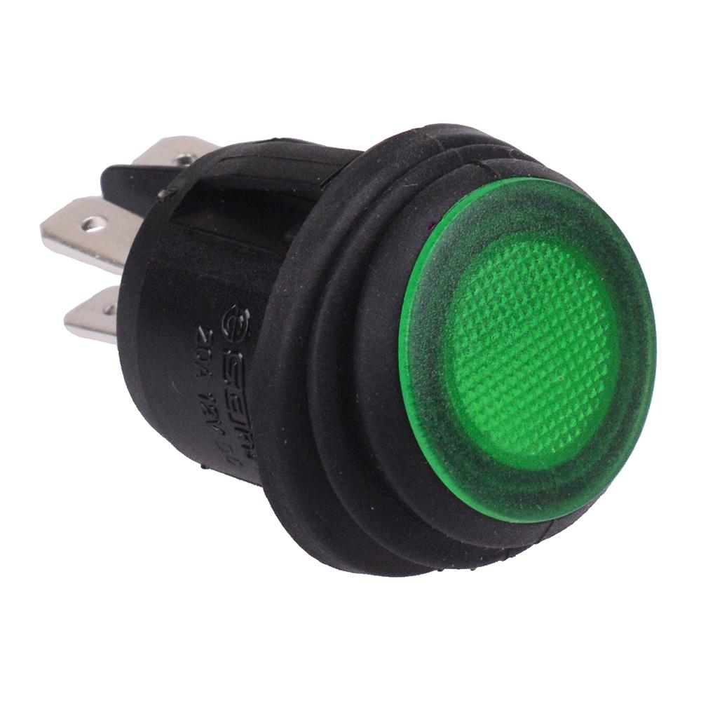Green 12V illuminated Waterproof 20mm Round Rocker Switch DPST 20A R13 ...