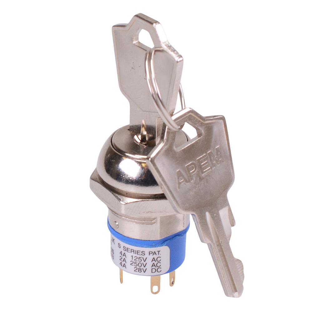 On-On-On 3 Way 19mm Key Switch SP3T 4A APEM — Switch Electronics | Your ...