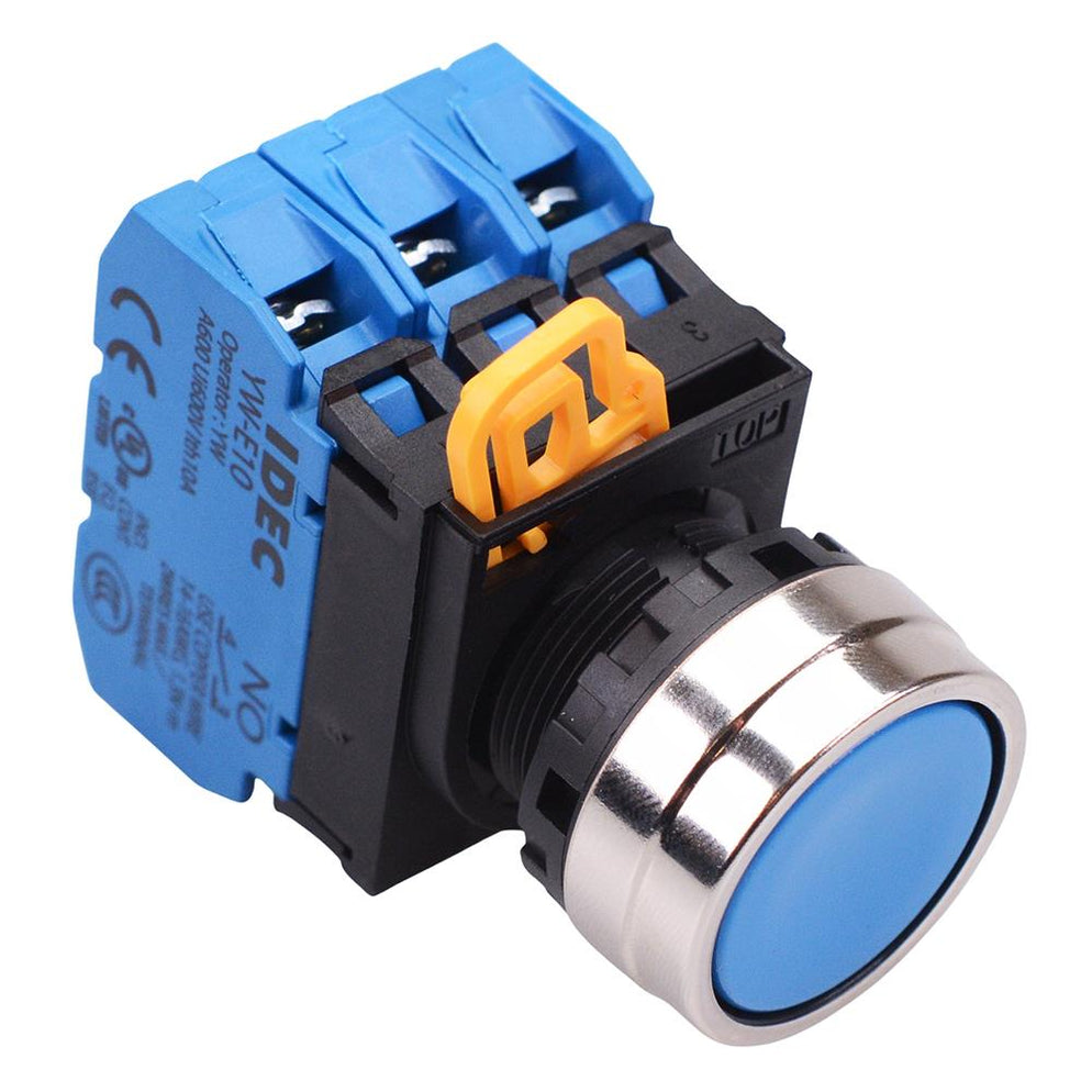 YW4B-A1E30S Blue 22mm Metal Bezel Maintained Push Button Switch 3NO IP ...