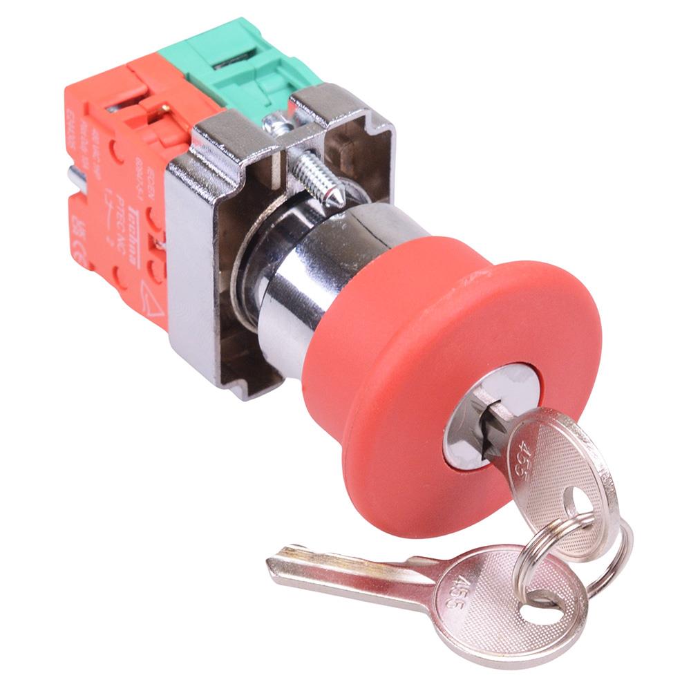 Techna PtecMetMushK40 Key Release 40mm Emergency Stop Button Switch 10 — Switch Electronics ...