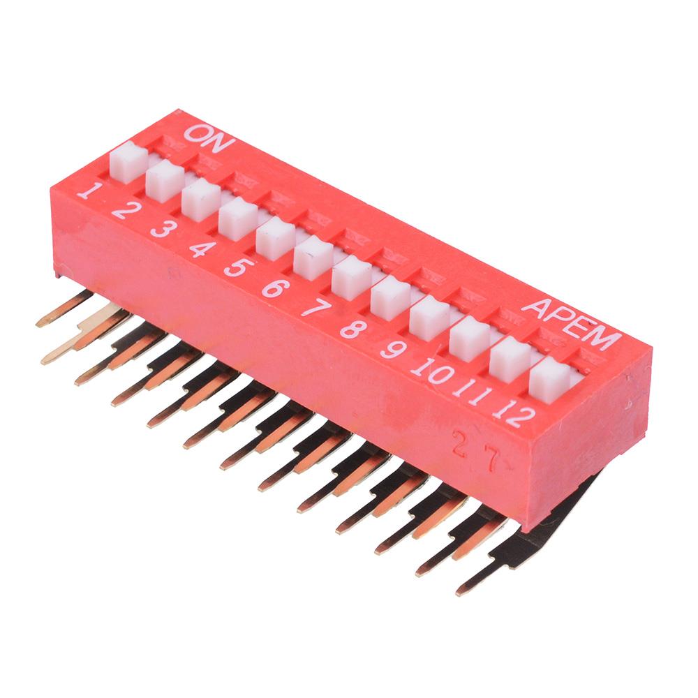 NDA-12V APEM 12-Way Right Angle DIP Switch SPST — Switch Electronics | Your One Stop Component Shop