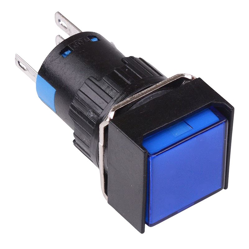 Blue Square Latching 16mm Push Button Switch NO/NC 230V — Switch ...